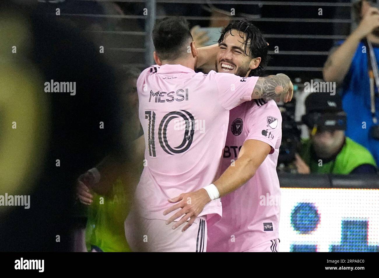 Inter Miami forward Leonardo Campana, right, celebrates his goal with ...