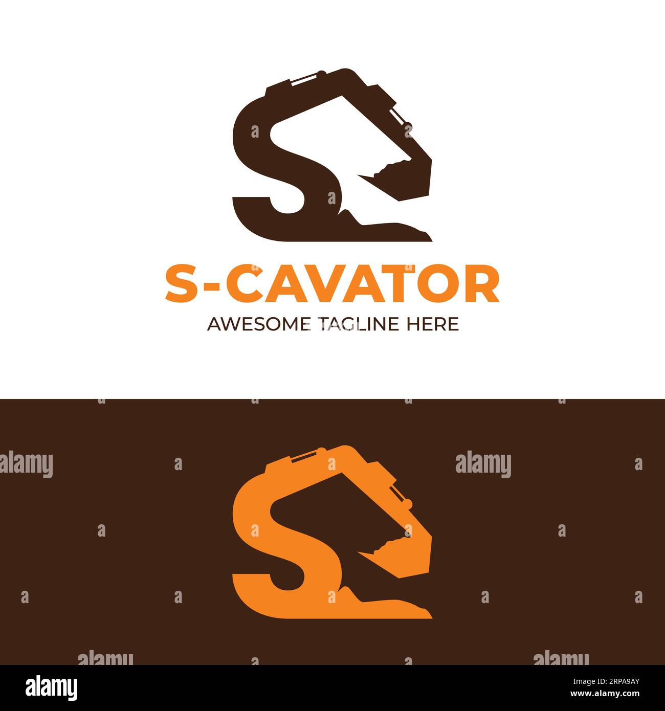 Letter S Excavator Backhoe Loader in Vintage Simple Style for ...