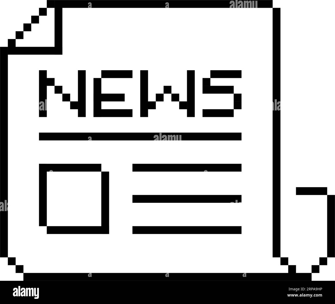 Pixelated newspaper icon. Front page article with pictures. Retro ...
