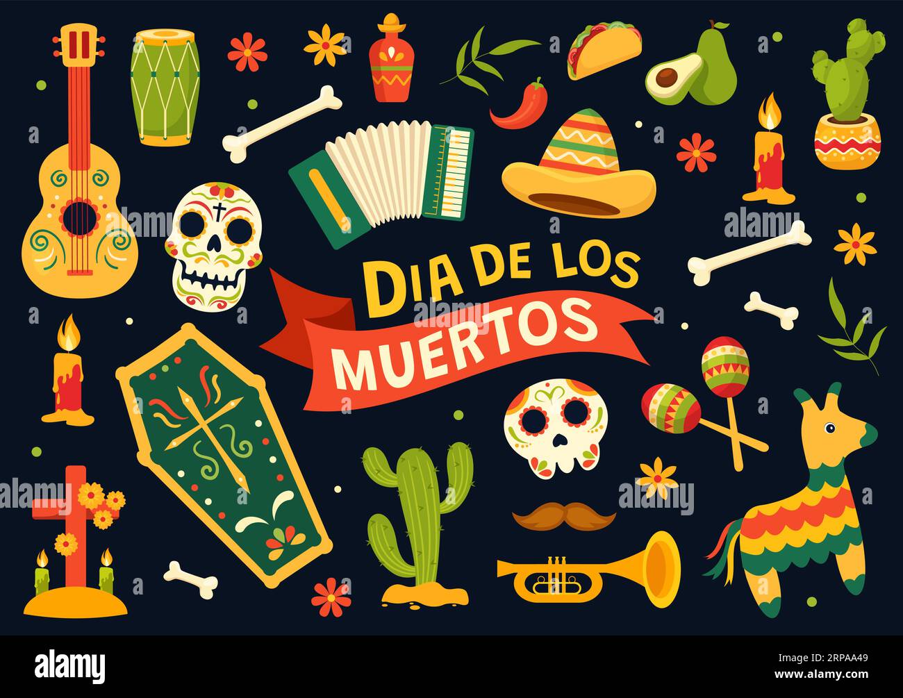 Dia de Los Muertos Vector Illustration with Day of the Dead, Play Music ...