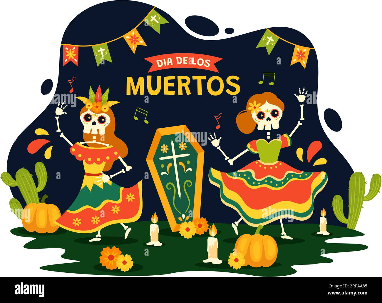 Dia de Los Muertos Vector Illustration with Day of the Dead, Play Music ...