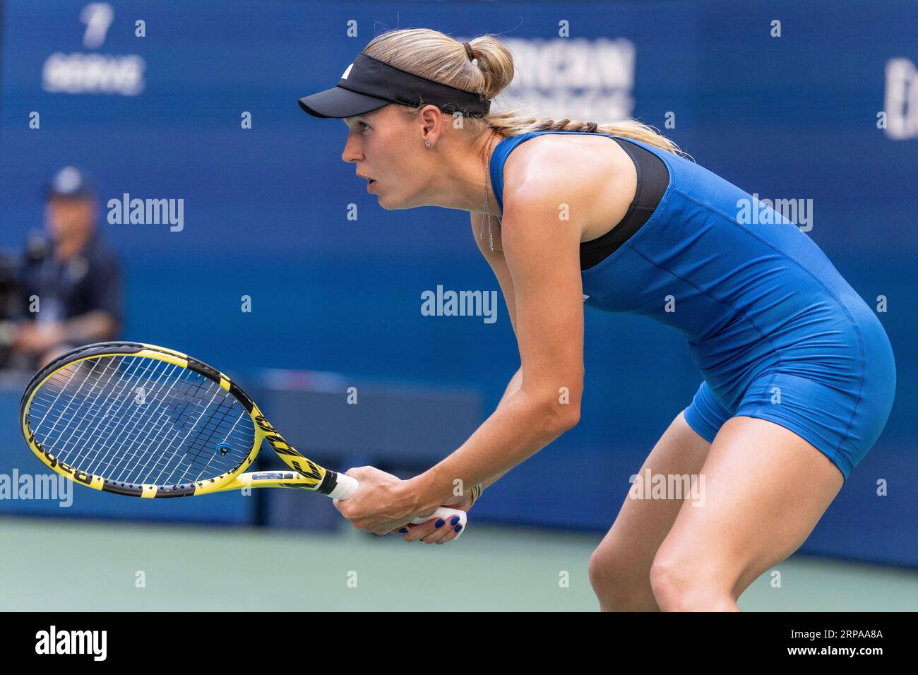 Caroline Wozniacki of Denmark in action during 4th round against Coco Gauff of USA at the US ...