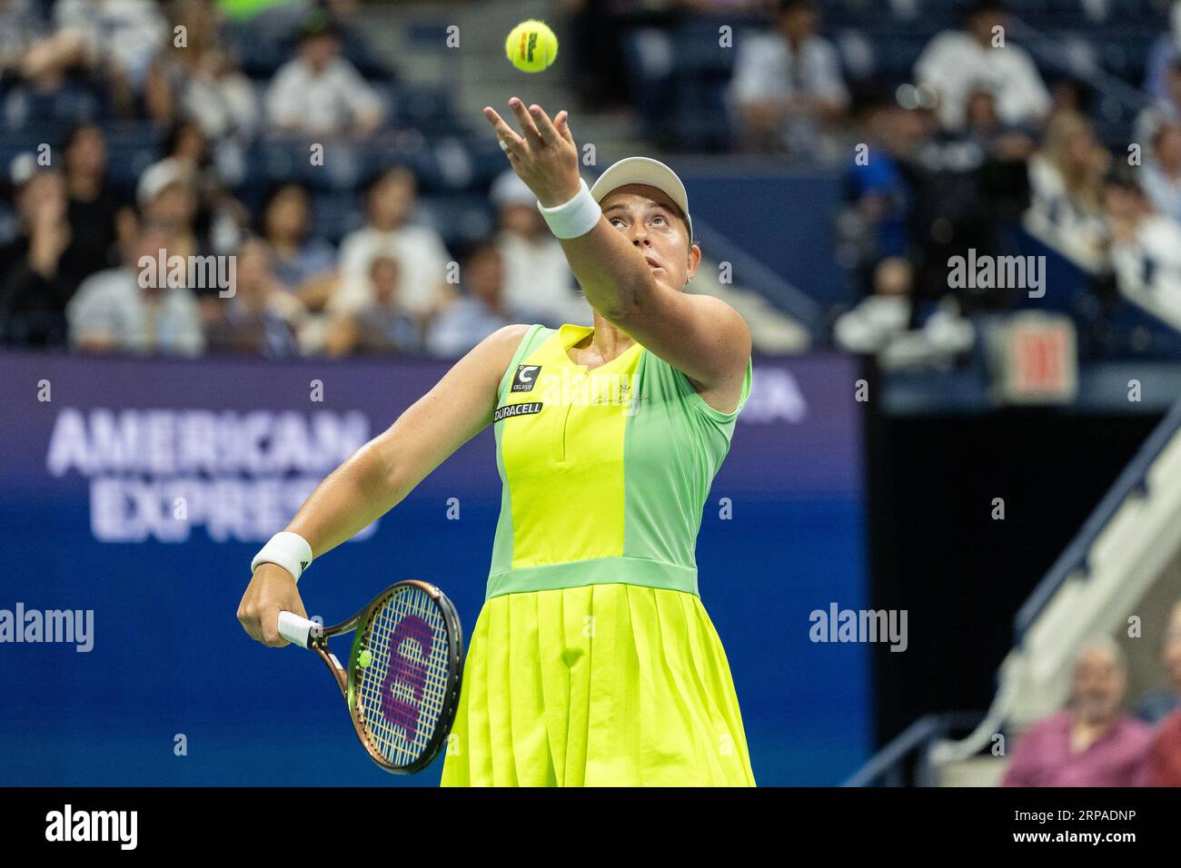 New York, USA. 03rd Sep, 2023. Jelena Ostapenko of Latvia serves during 4th round against Iga ...