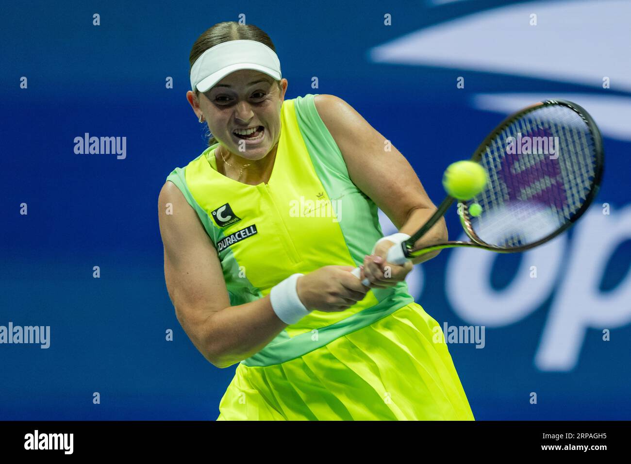Jelena Ostapenko of Latvia returns ball during 4th round against Iga ...