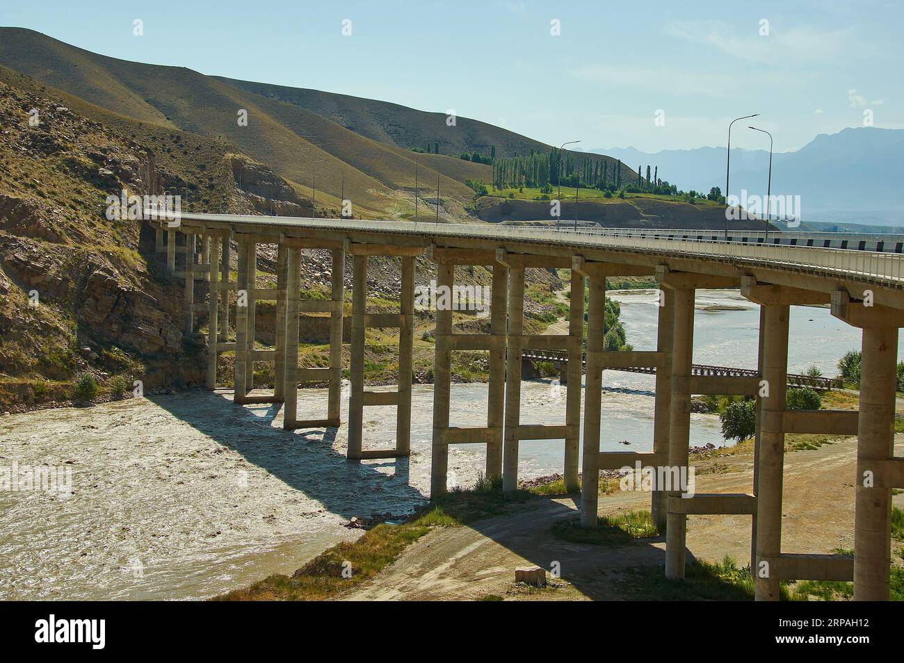 New North-South route , Bridge overpass 1000 meters canyon river Naryn ...