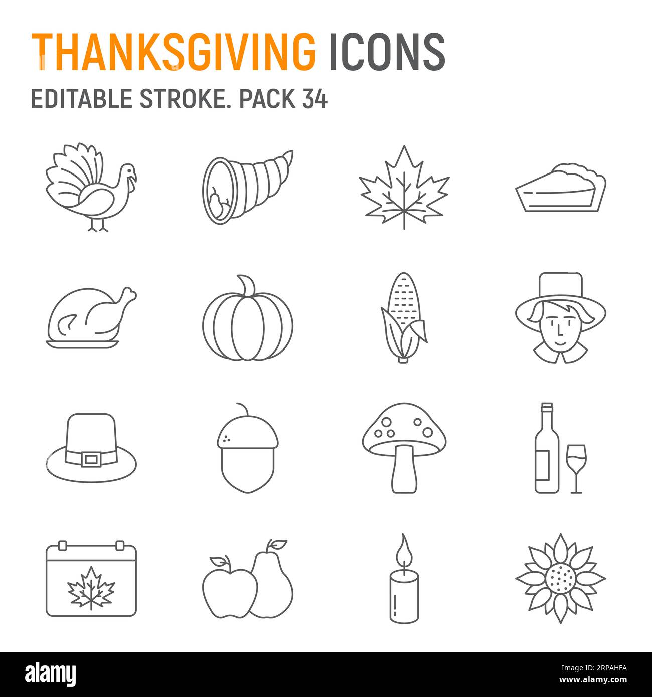 Thanksgiving line icon set, holidays collection, autumn vector graphics ...