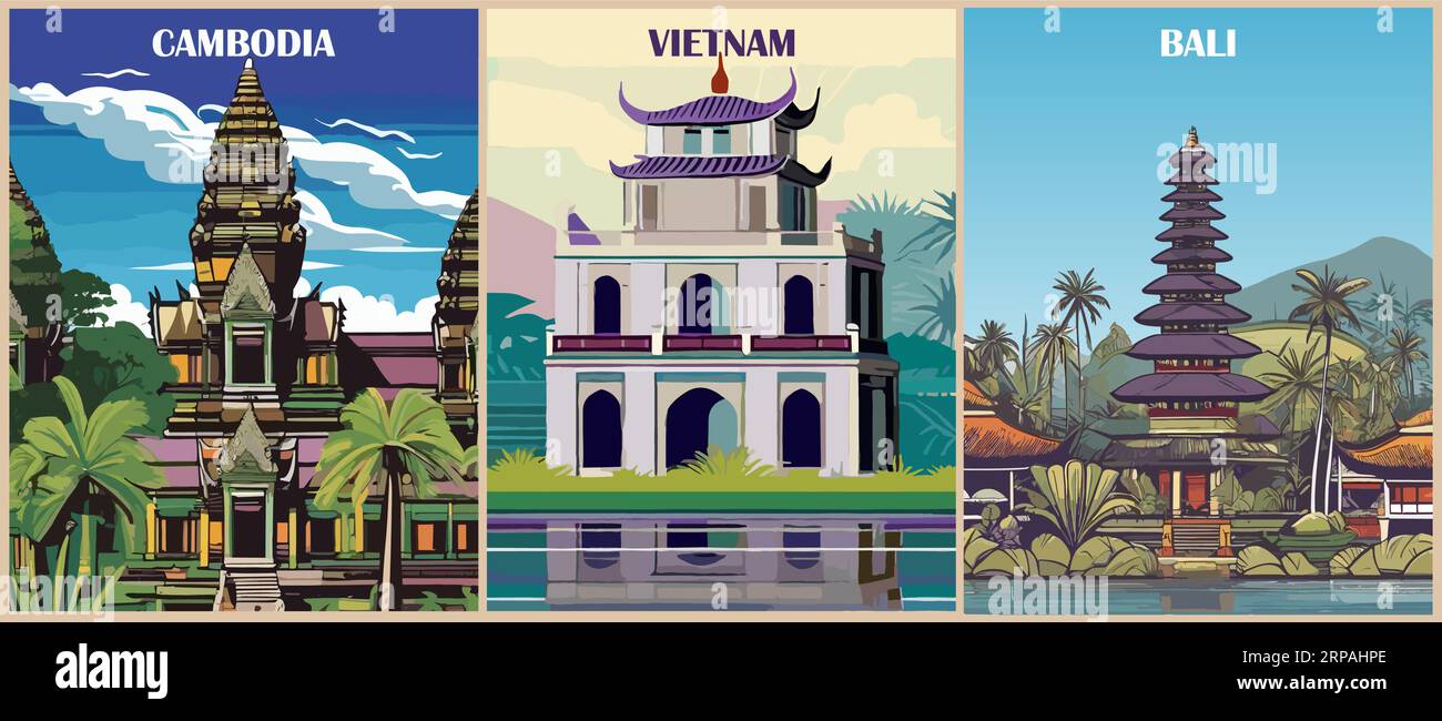 Set of Travel Destination Posters in retro style Stock Vector Image ...