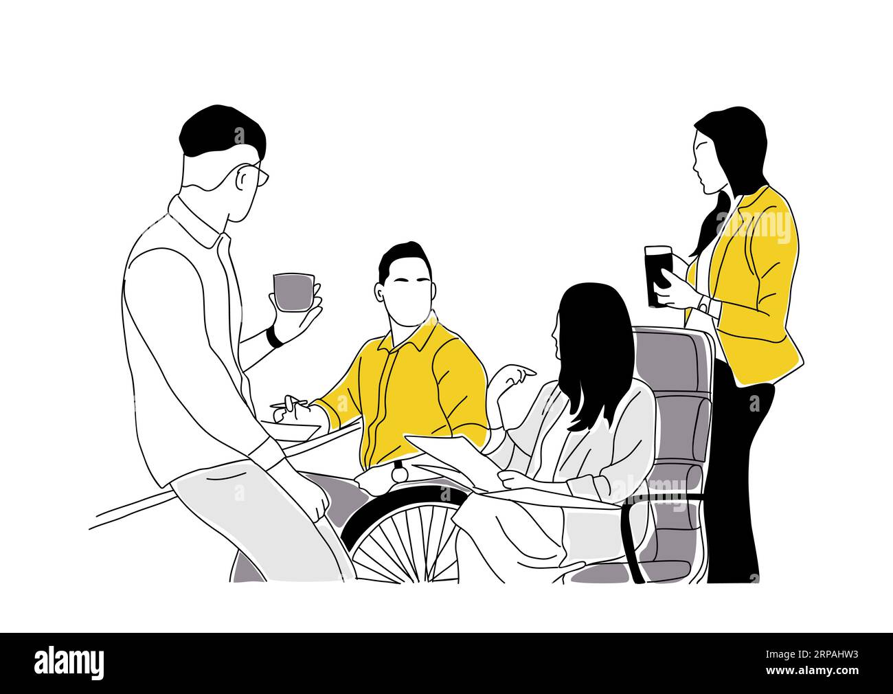 Team work, inclusive business vector art drawing Stock Vector Image ...