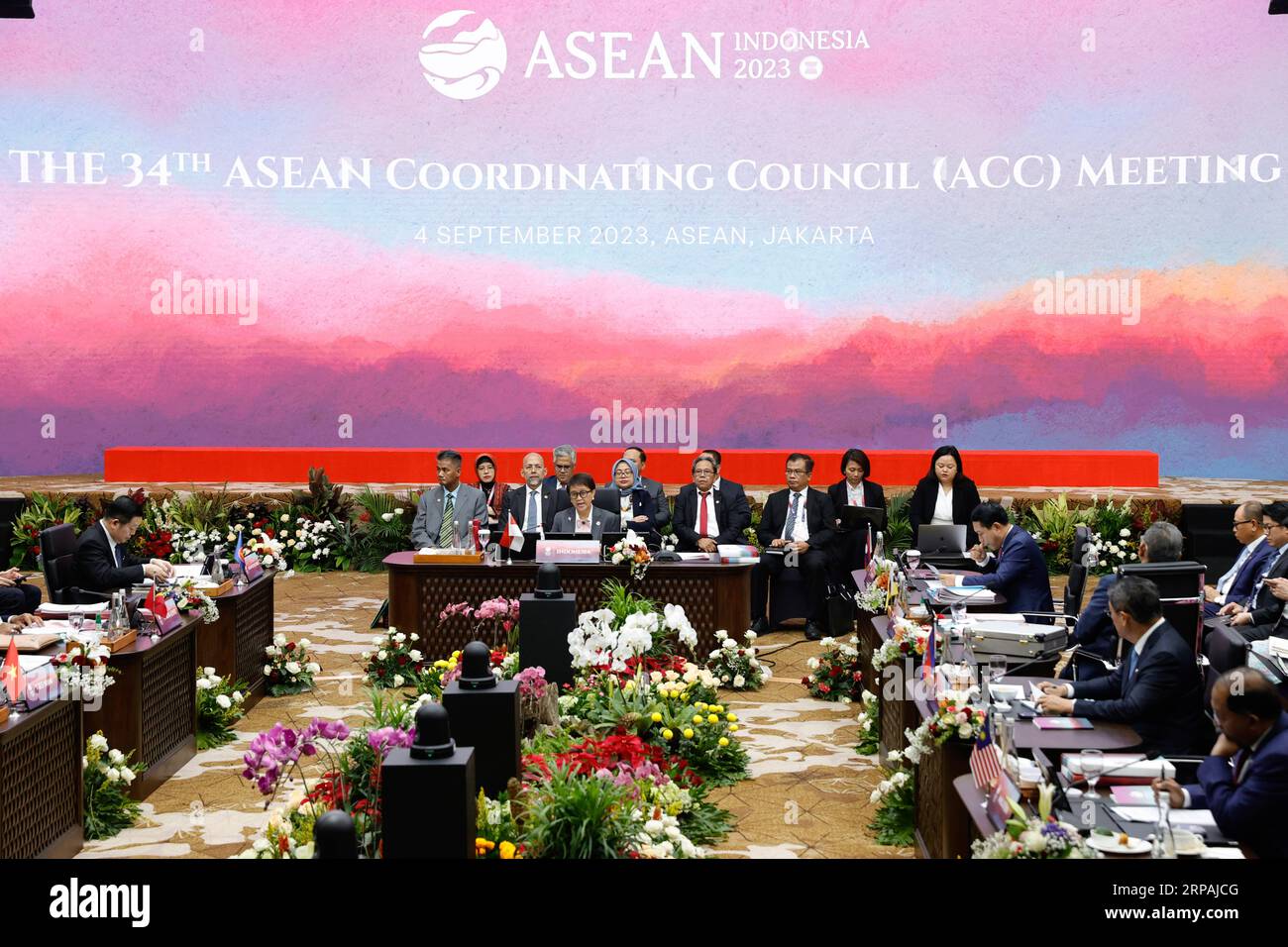 Indonesian Foreign Minister Retno Marsudi, center, delivers her remarks ...