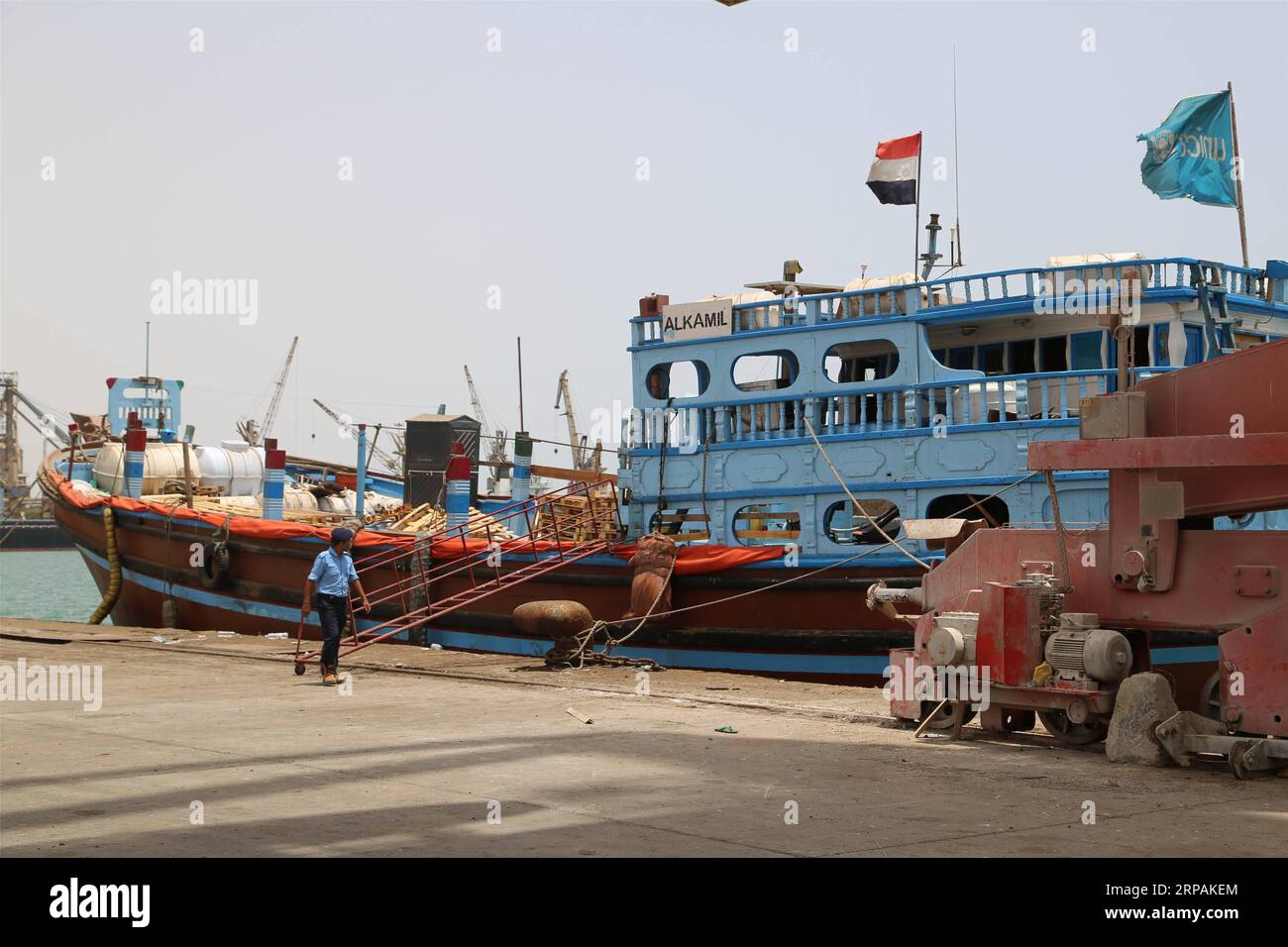 (190513) -- HODEIDAH (YEMEN), May 13, 2019 () -- A coast guard walks ...