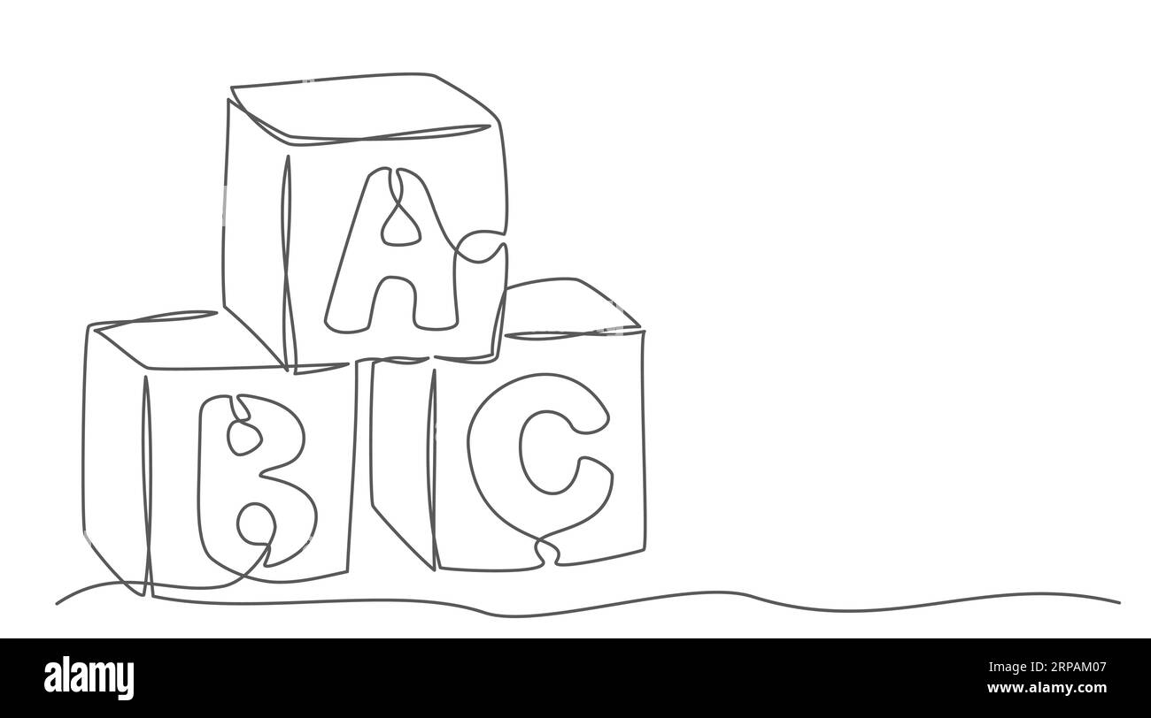 Alphabet Cubes One line drawing isolated on white background Stock ...