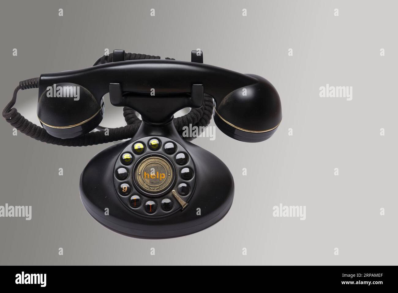 emergency call concept with an old phone and the written Stock Photo ...