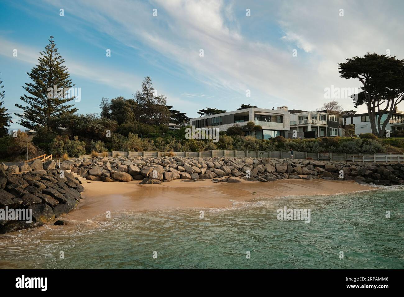 A view of a Portsea shoreline located on the Port Phillip Bay coastline ...