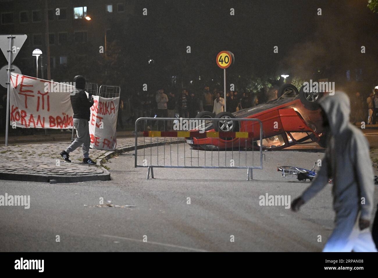 MALMÖ, SWEDEN 20230904A banner with the text "No to Koran burning. Don ...