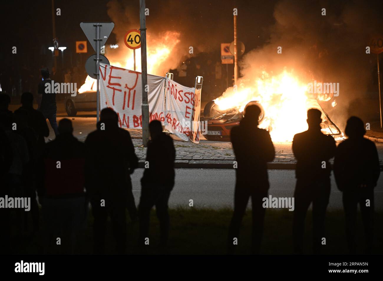 MALMÖ, SWEDEN 20230904A banner with the text "No to Koran burning. Don ...