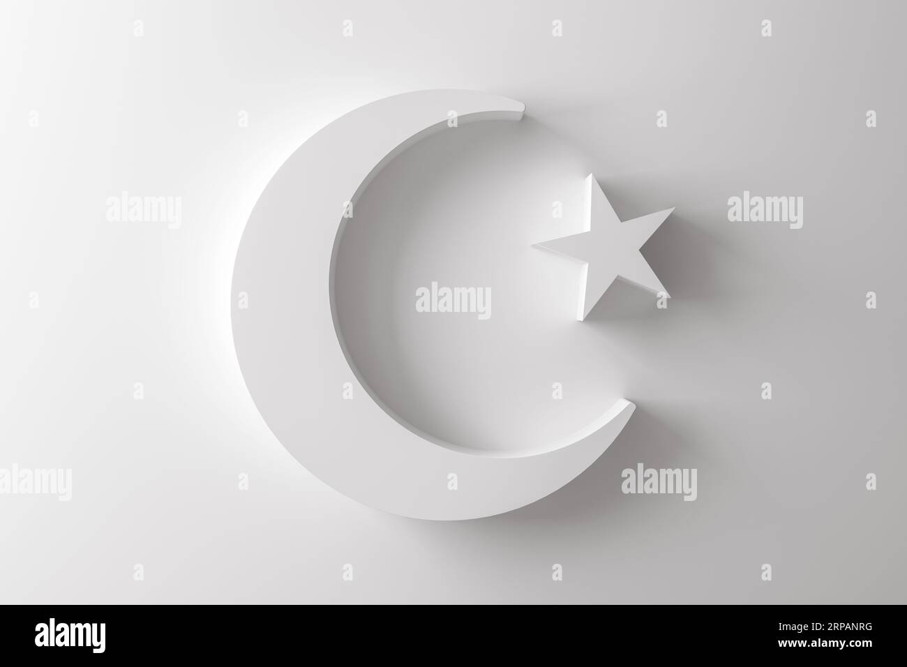 White Crescent and Star on a white background, Islam, religious symbol ...