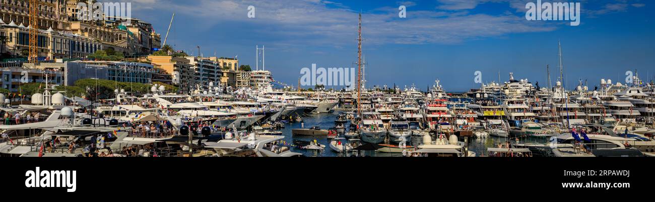 Monte Carlo, Monaco - May 27, 2023: Waterfront cityscape panorama with ...