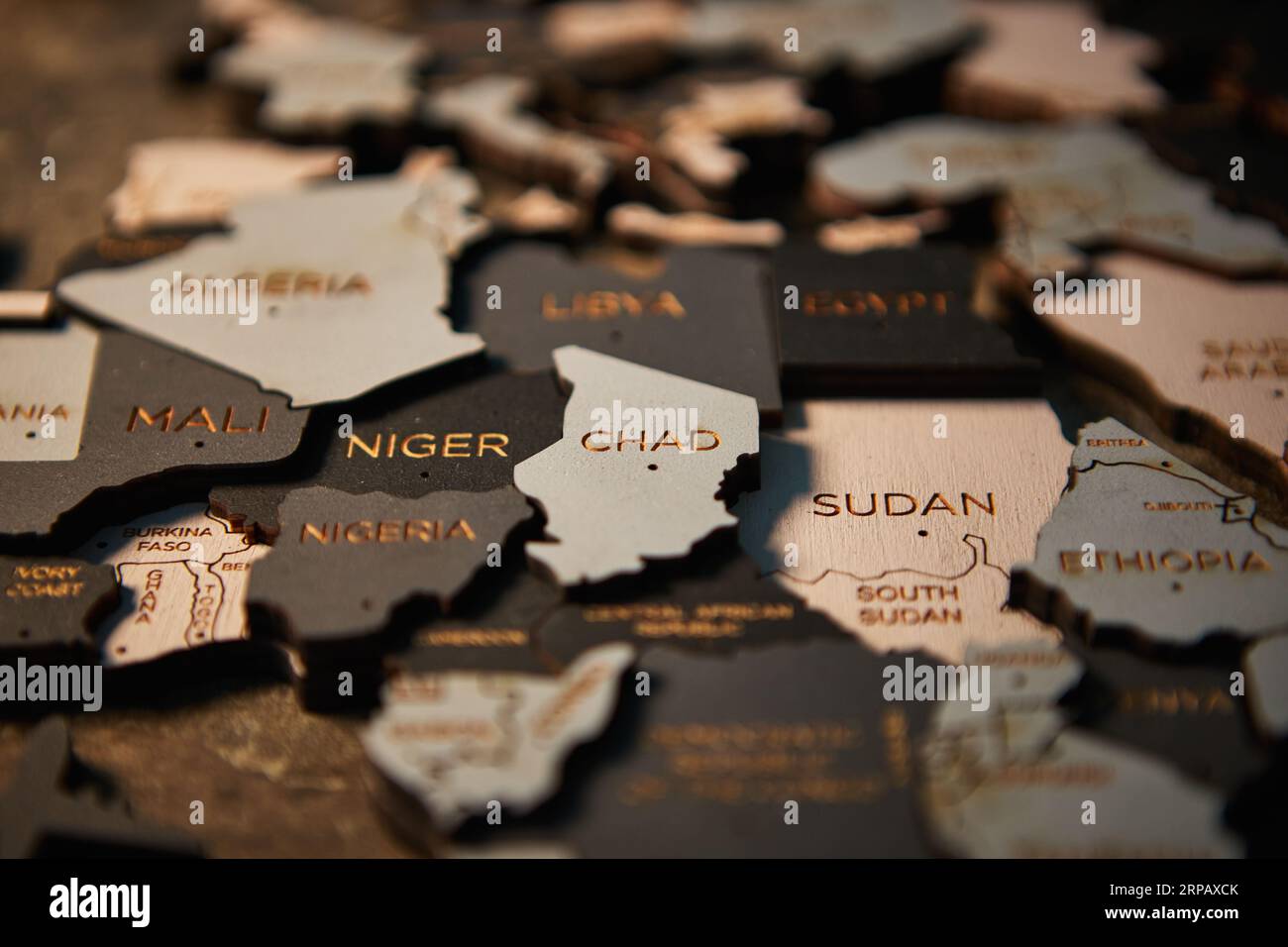Niger, Chad and Sudan on wooden map of African continent Stock Photo ...