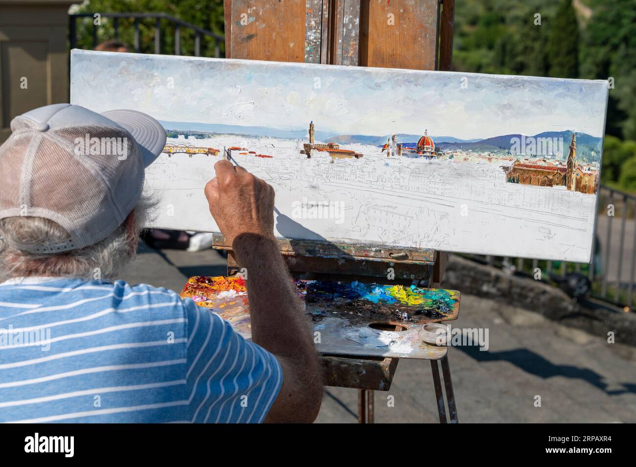 A Florentine artist, oil painting of a skyline scene of Florence from ...