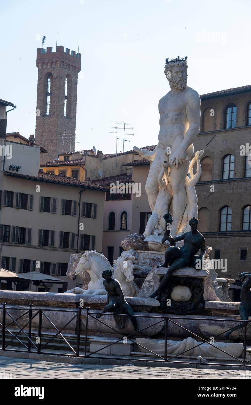 A 16th-century Roman sea god, Neptune, mounted on a shell-shaped ...