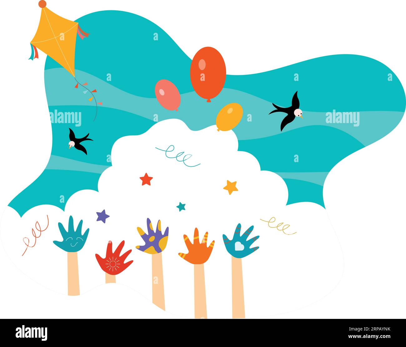 Colorful Painted Hands Of Little Children.flat vector illustration ...