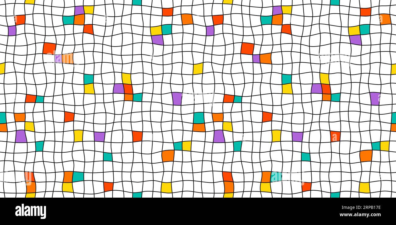 Hand drawn color square grid seamless pattern. Handdrawn irregular ...