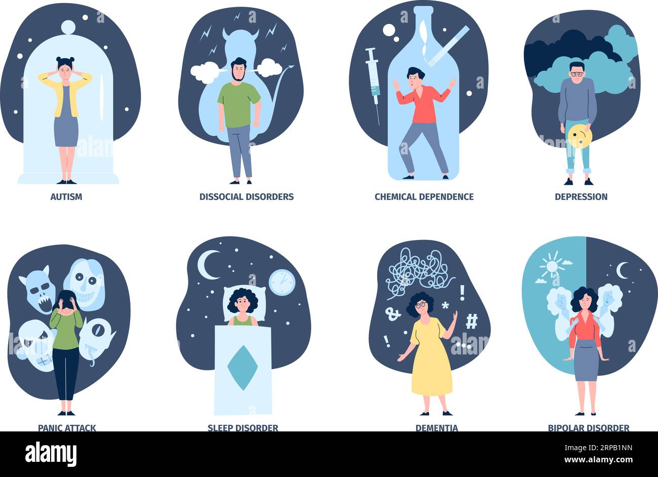 Psychiatric illness, anxiety and fear isolated persons. Emotion disorders and mental problems ...