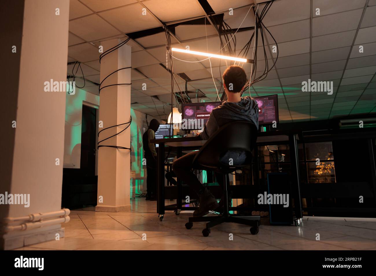 Back view criminal hacker working hi-res stock photography and images ...