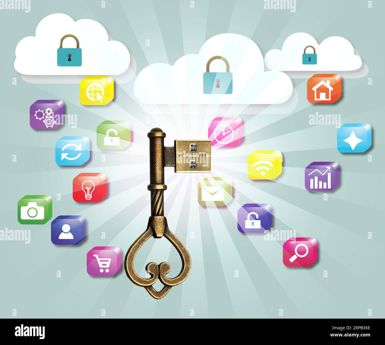 Digital inheritance concept. Golden key with bit as USB plug ...