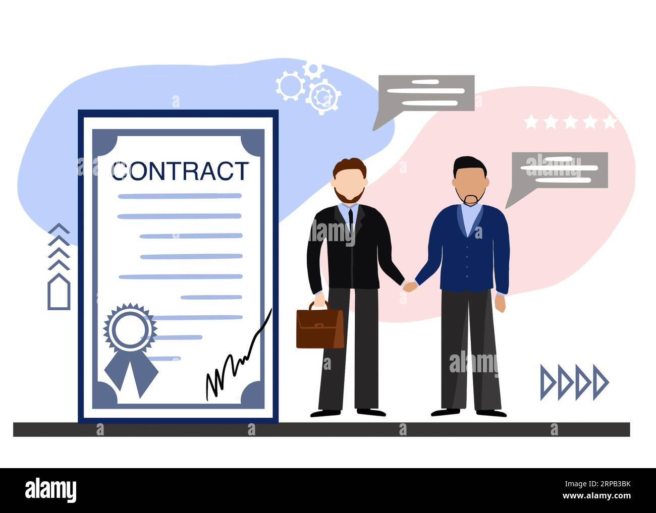 Government contract. Businesspeople shaking hands, signed document and ...