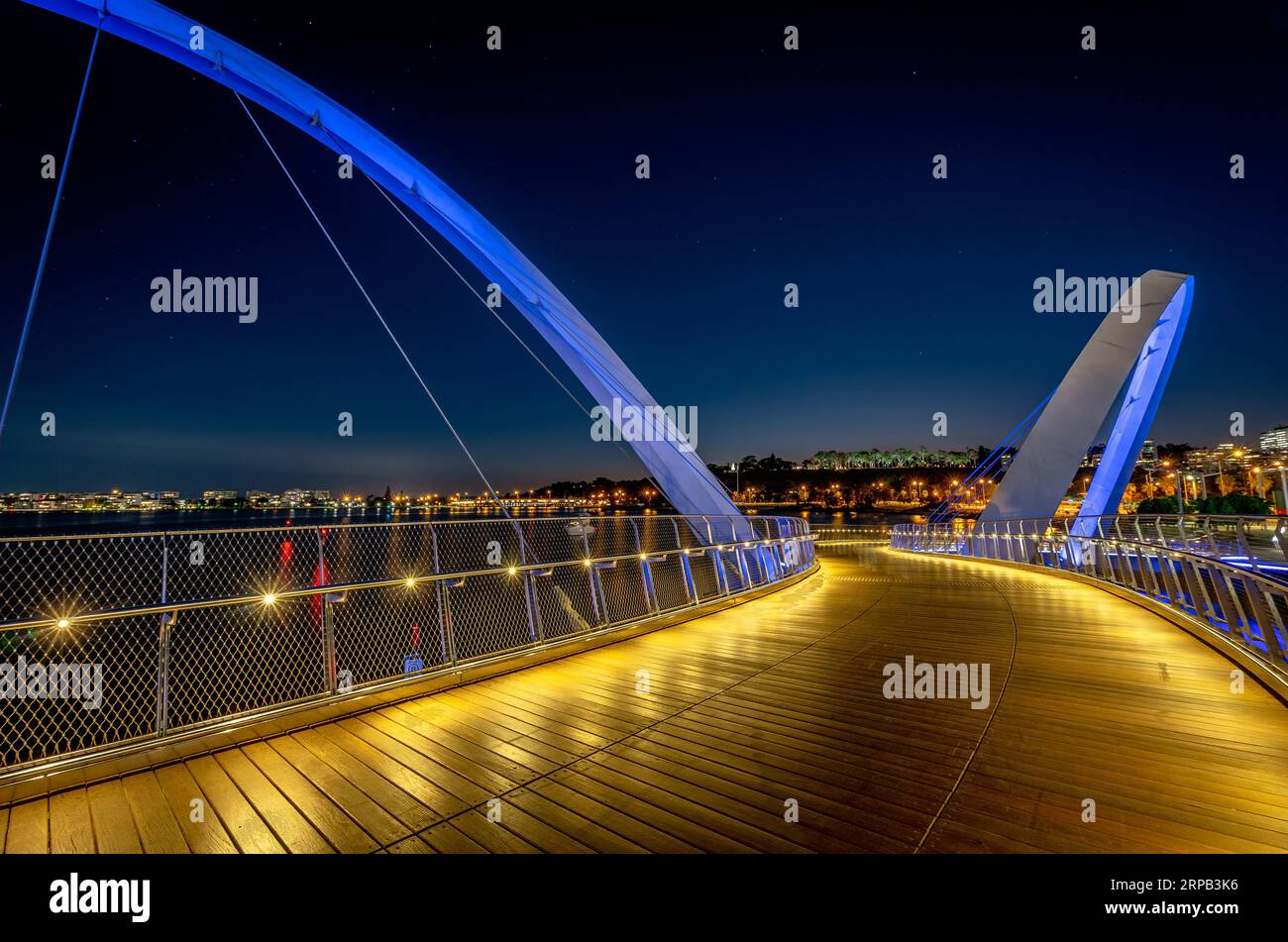 Perth, WA, Australia - Elizabeth Quay Bridge illuminated at night Stock ...
