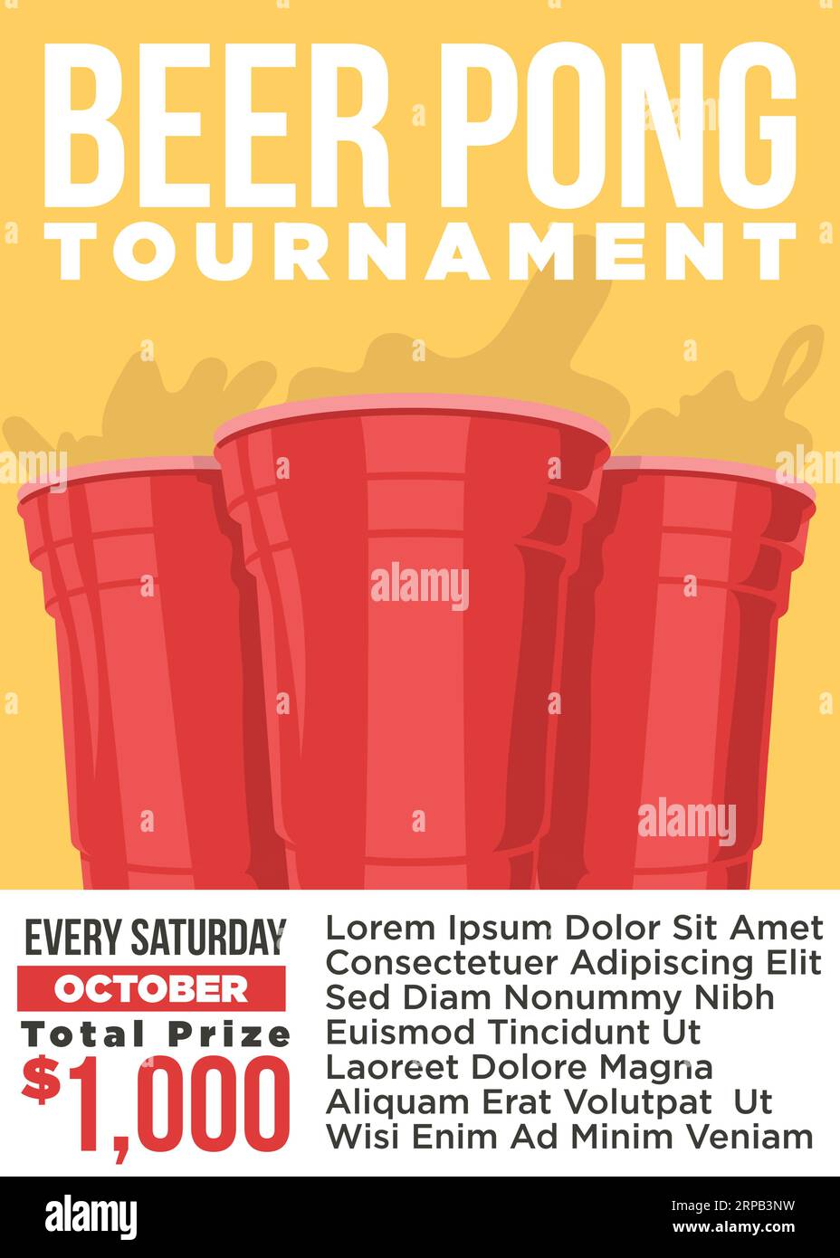 yellow poster of beer pong vector illustration poster template Stock ...