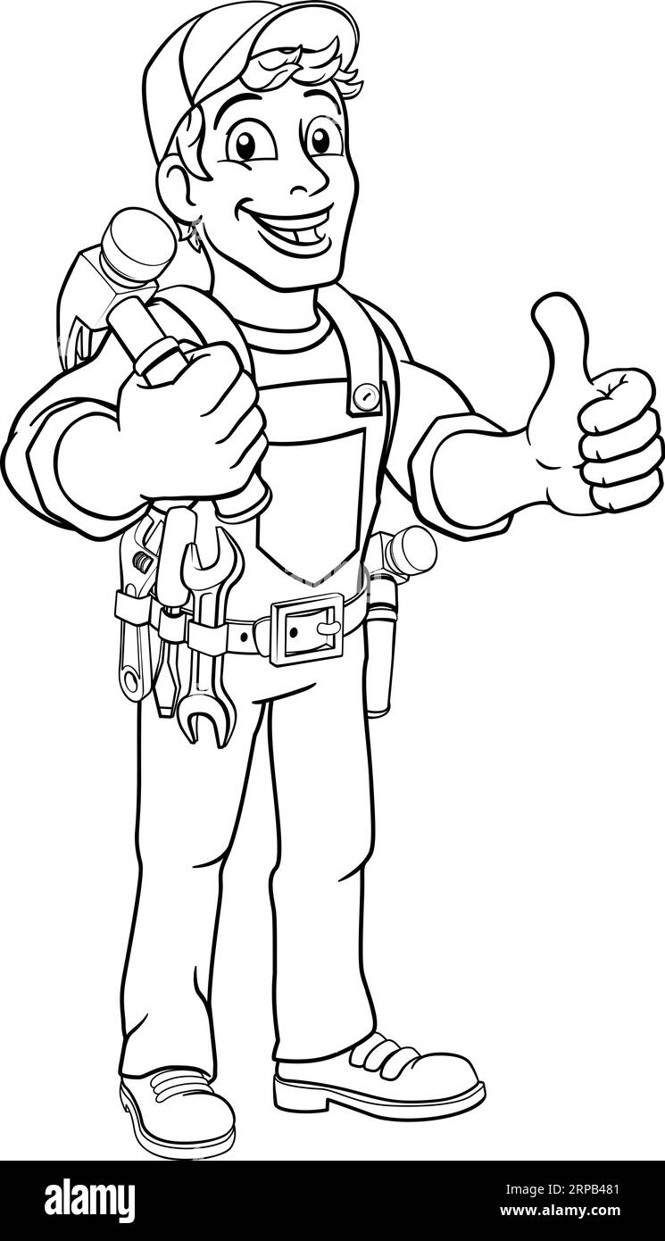 Handyman Hammer Cartoon Man DIY Carpenter Builder Stock Vector Image ...