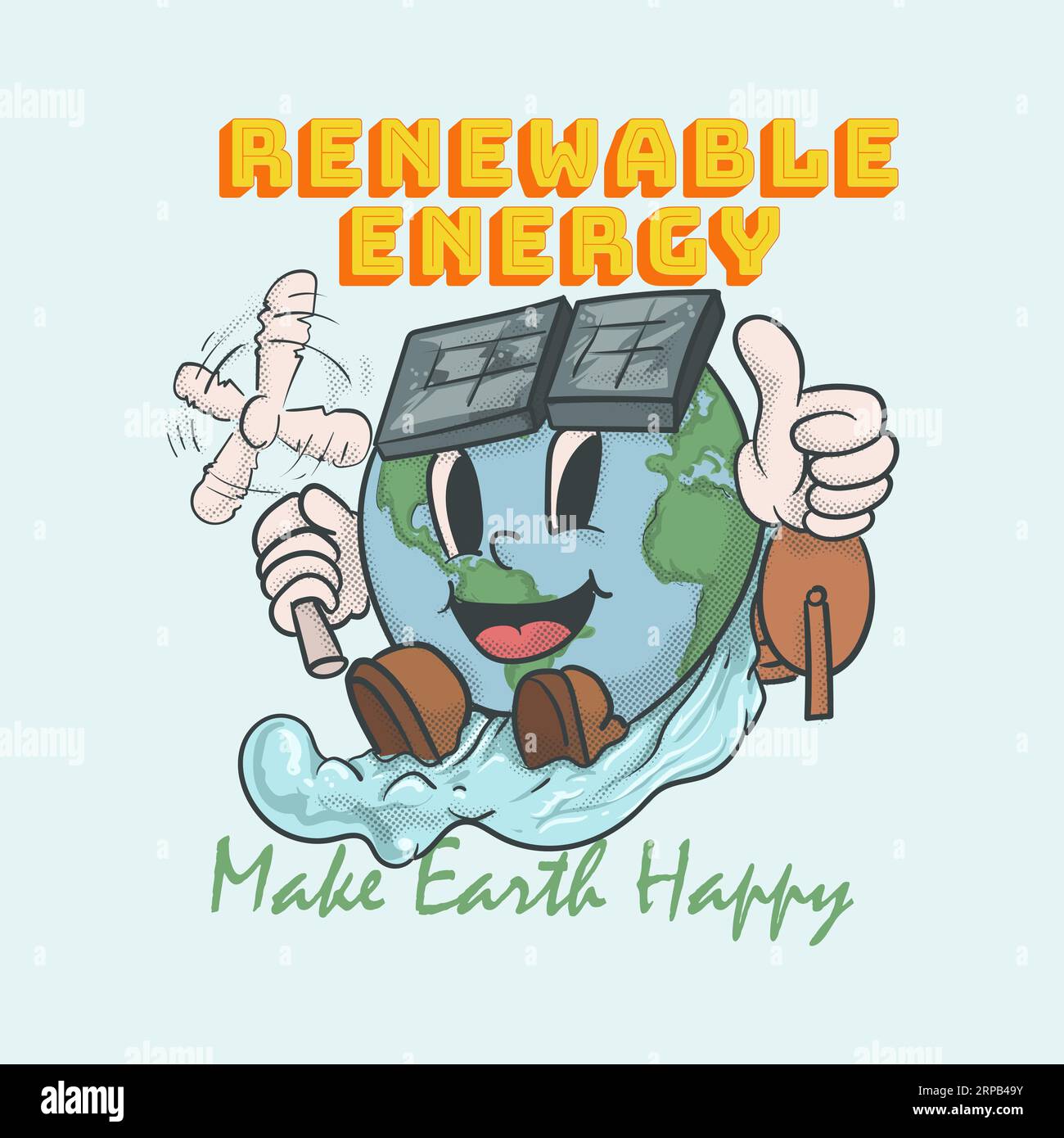 renewable energy make earth happy concept. retro earth mascot wear ...