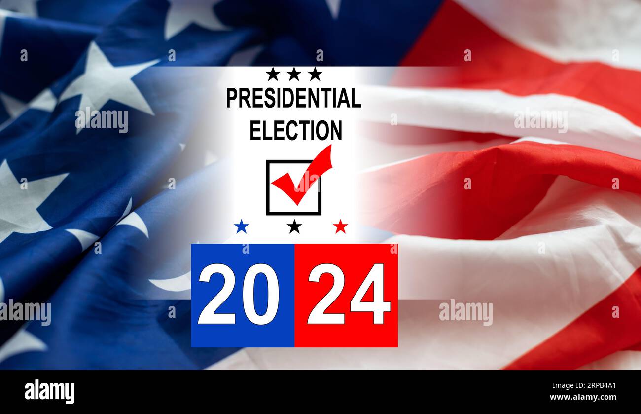 Presidential Election 2024 text on white paper over waving American ...