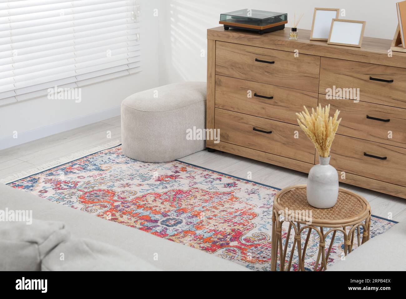 Stylish living room with beautiful carpet and furniture. Interior ...