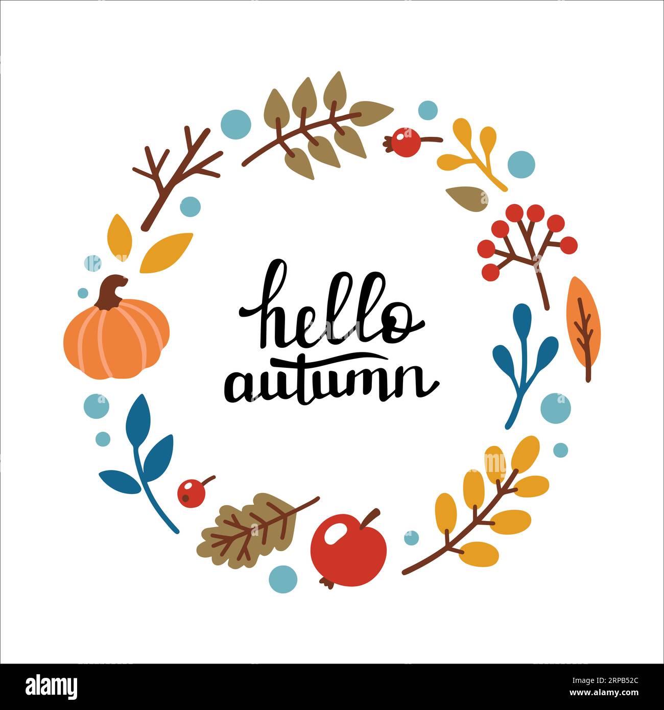 HELLO AUTUMN handwritten lettering. Autumn decorative frame, template ...
