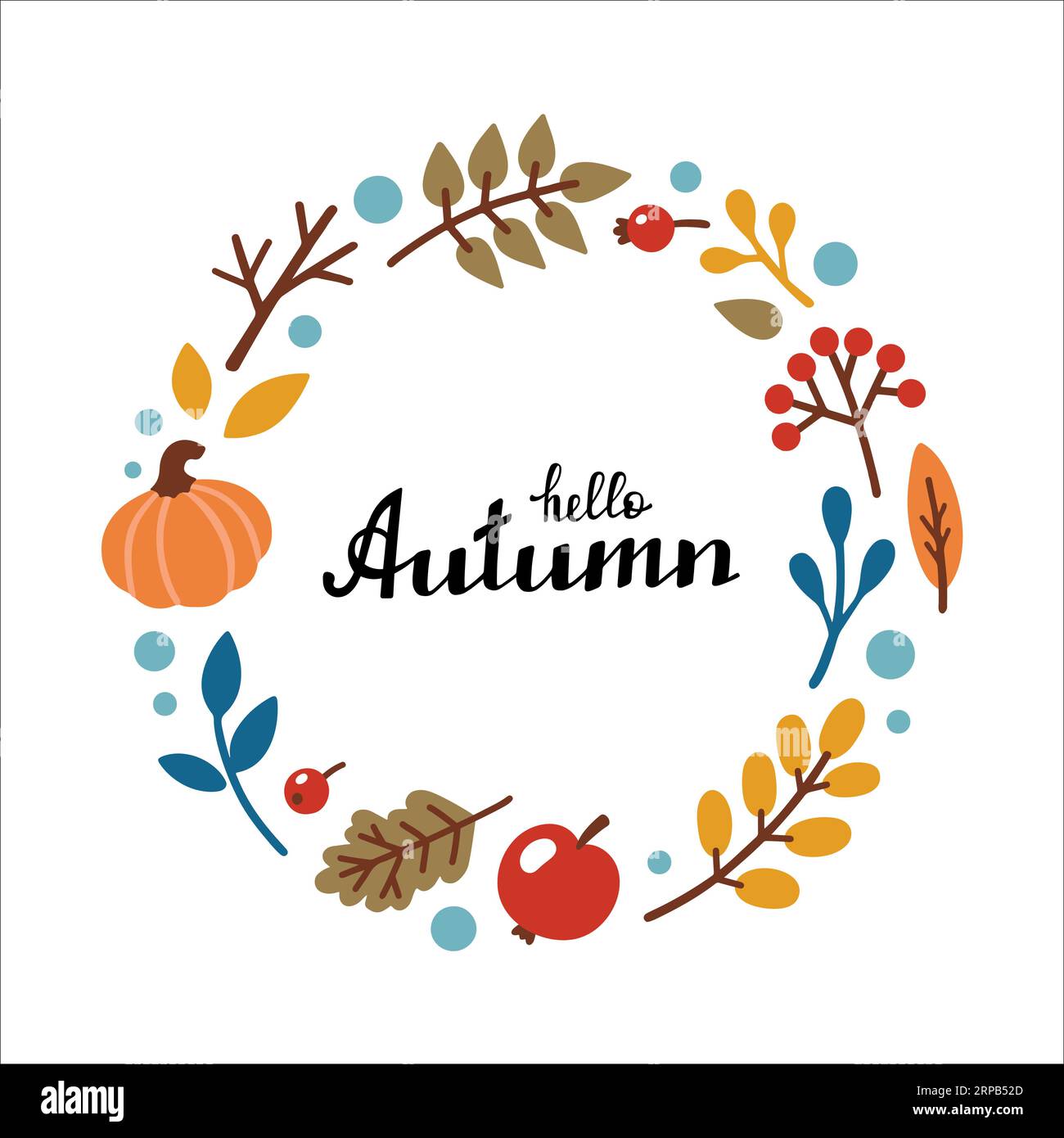HELLO AUTUMN handwritten lettering. Autumn decorative frame, template ...