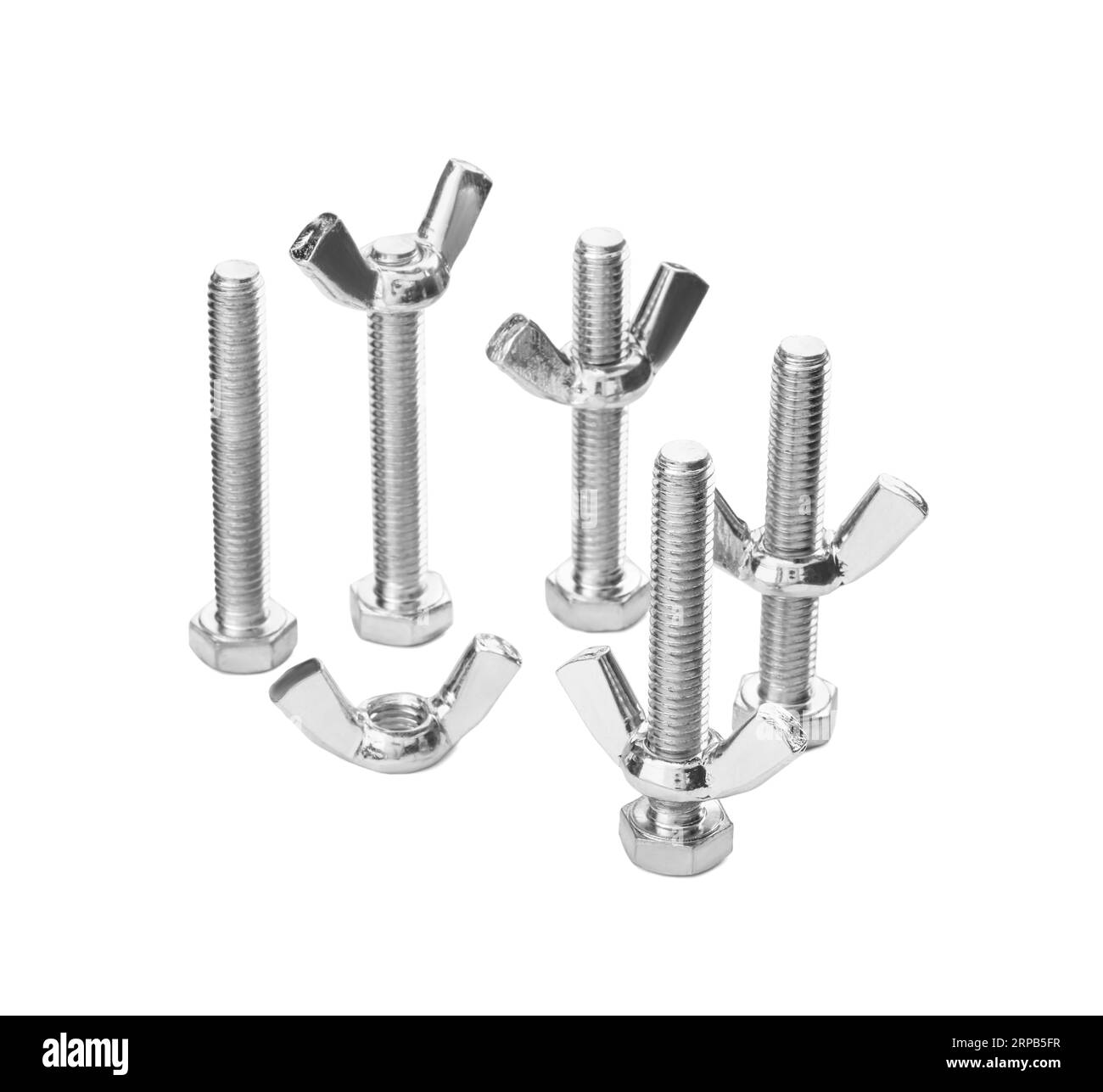 Metal screws with wing nuts isolated on white Stock Photo - Alamy
