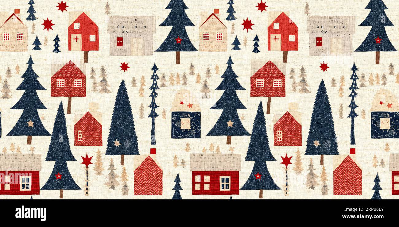 Rustic country christmas cottage with primitive hand sewing fabric ...