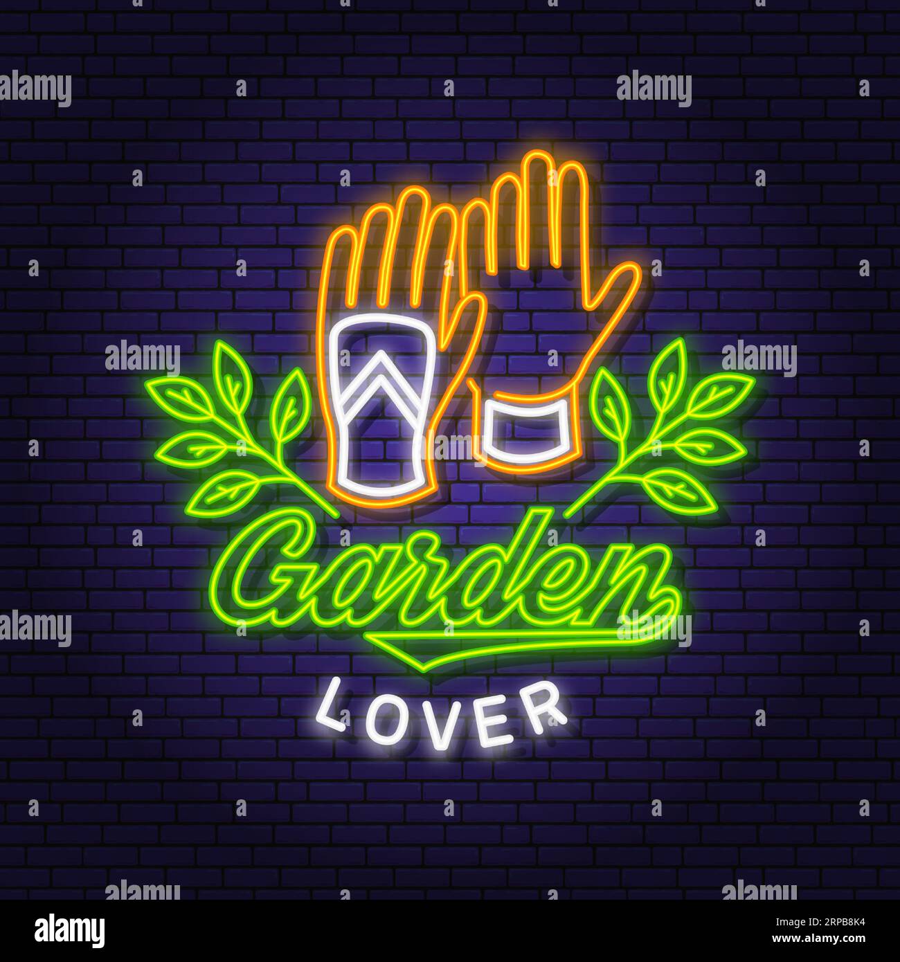 Garden lover neon emblem, label, badge, logo. Vector. For sign, patch ...