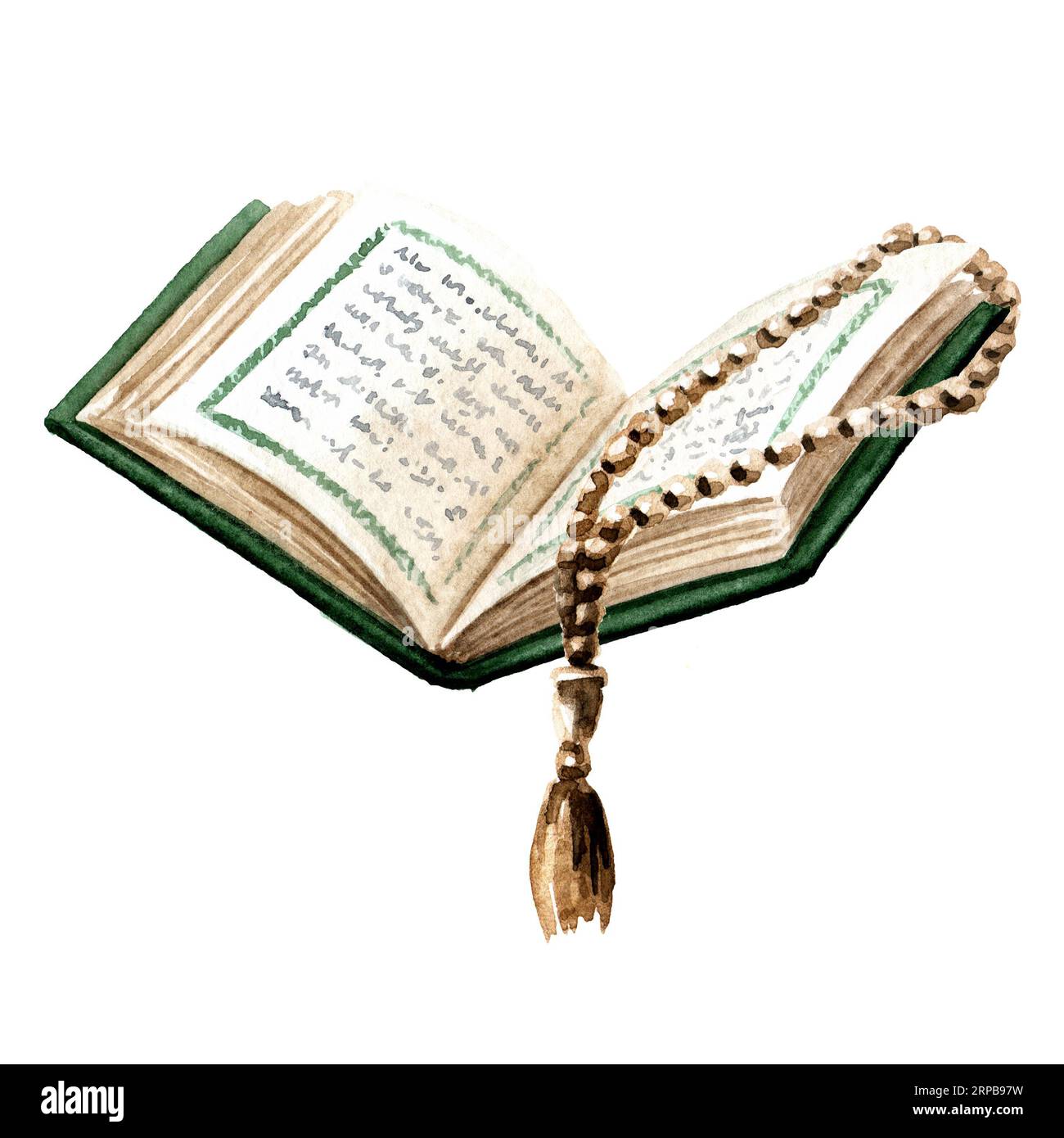 Holy open Quran book with rosary, Design element for Ramadan or other ...