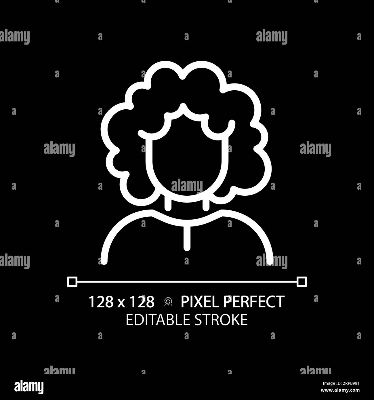 Customizable Woman With Curly Hair Thin Linear White Icon Stock Vector
