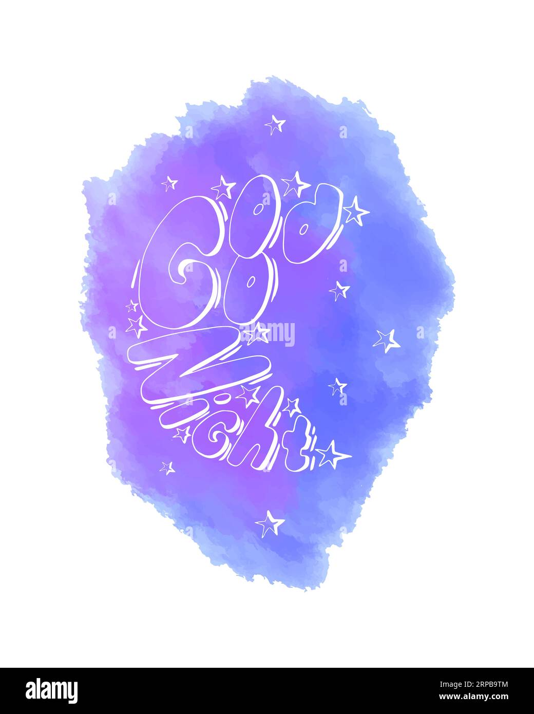 Good Night lettering in background watercolor spot. Hand drawn lettered ...