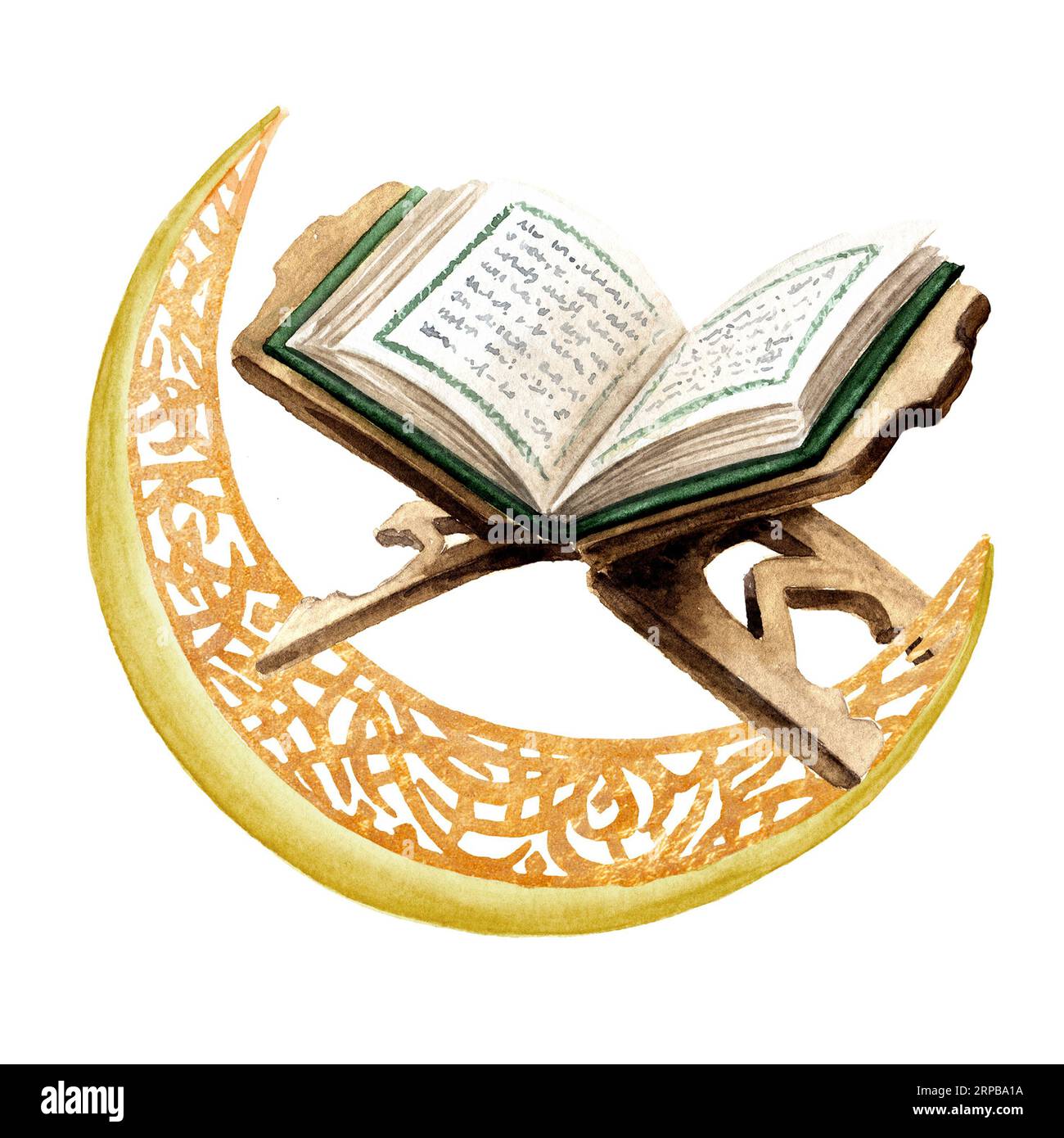 Ramadan crescent and Holy Quran book, Design element for Ramadan or ...