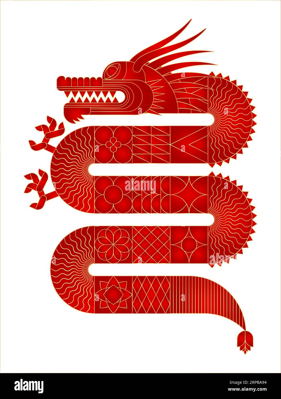 Red abstract geometric chinese dragon. Modern shape design. Zodiac sign ...