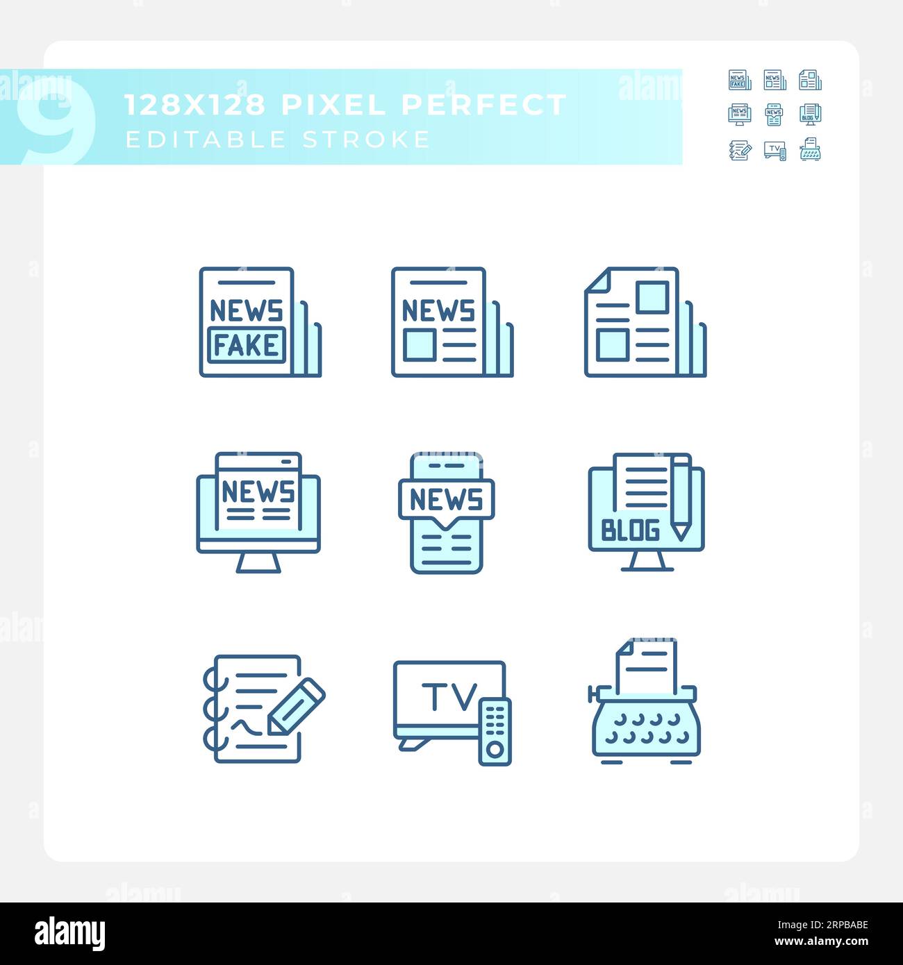 Set of editable pixel perfect blue journalism icons Stock Vector Image & Art - Alamy