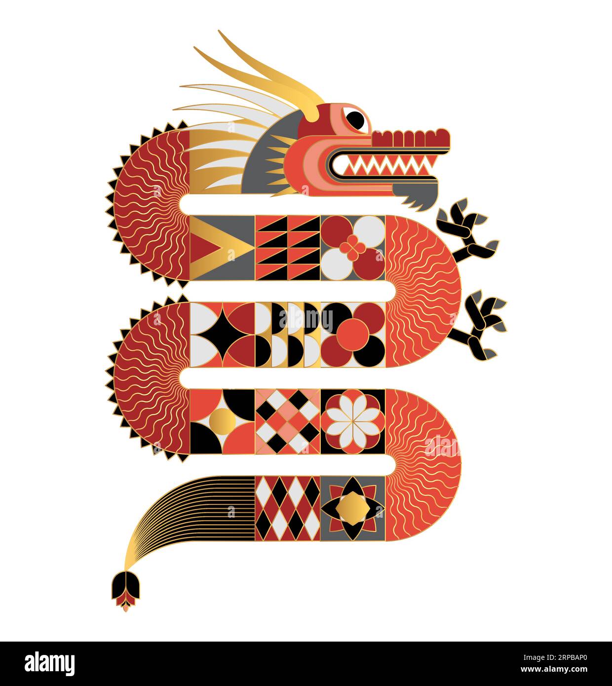 Red abstract geometric chinese dragon. Modern shape design. Zodiac sign ...