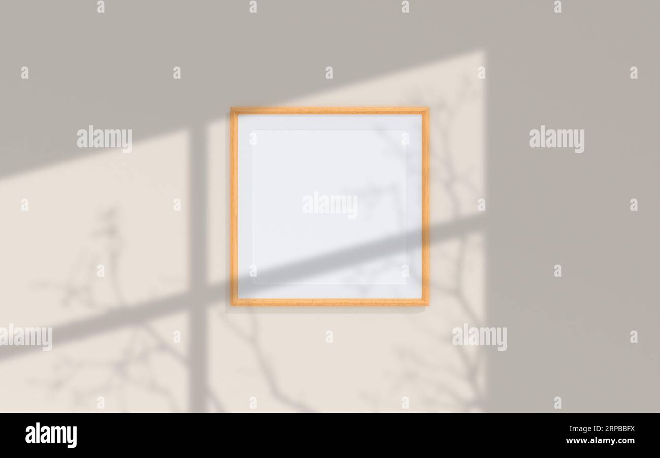 Clean and minimalist front view square wooden photo or poster frame ...