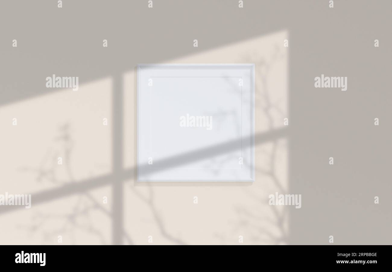 Clean and minimalist front view square white photo or poster frame ...